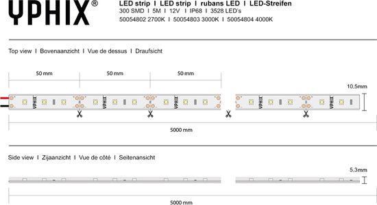LED strip 5m 12V 3000K IP68 300 SMD 3528 LEDS | bol