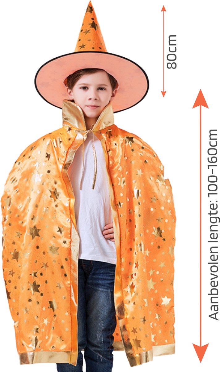 Jobber - Cape - Hoed - Tovenaar kostuum – Oranje - Verkleedkleren | bol.com