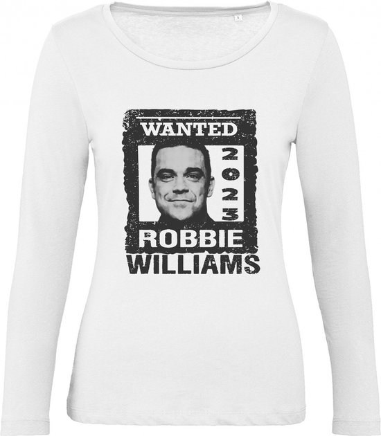 B & C - Dames T Shirt Robbie Williams - Lange Mouw - Wit - Maat M | bol.com