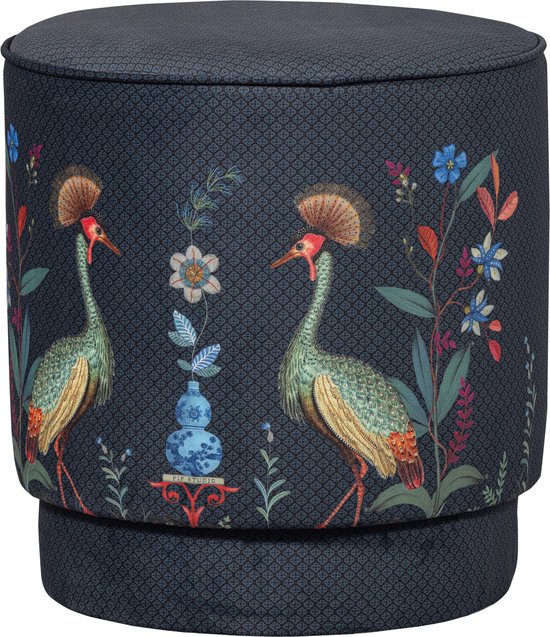 Pip Studio Flirting Birds Poef - Velvet - Groen - 45x40x40 | bol