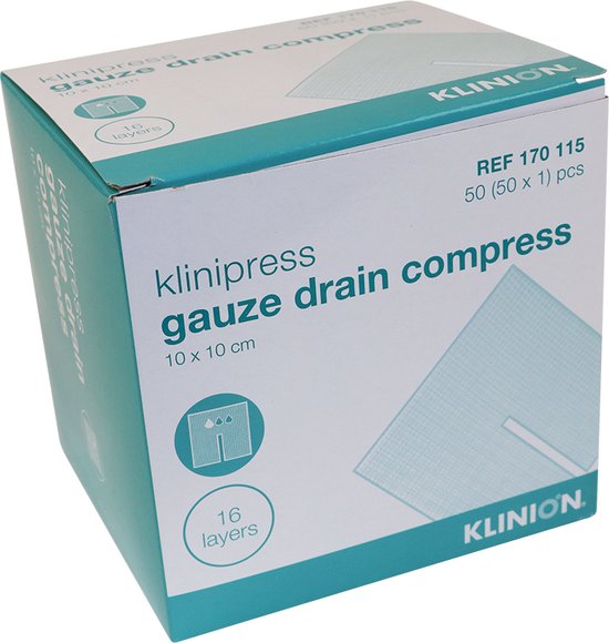 KLINIPRESS GAUZE DRAIN COMPRESS 10 X 10 CM 16 PLY REF 170115 *S* 50st ...