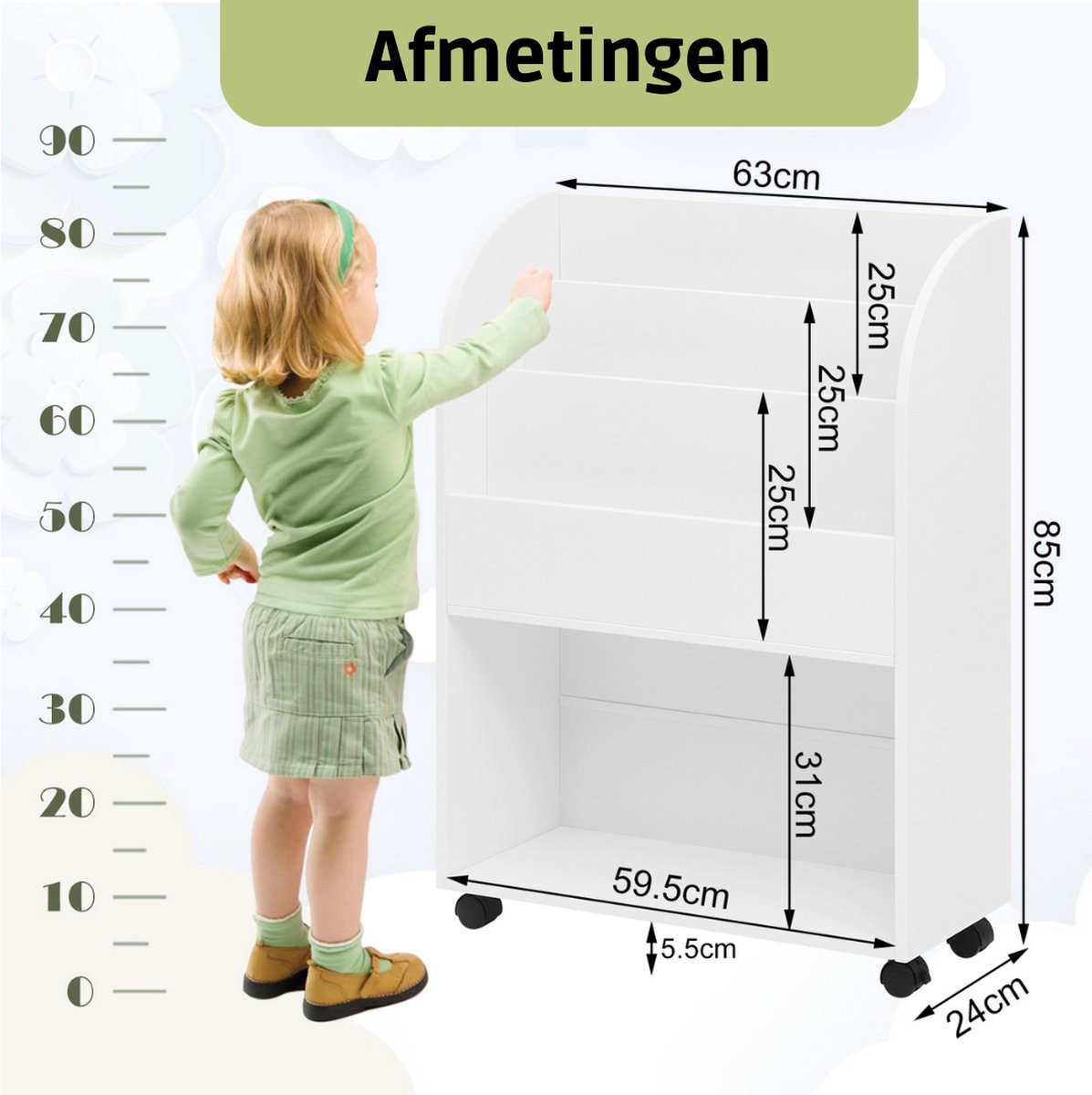Boekenrek Kind - Boekenrek Kinderkamer - Boekenkast Kind - Verrijdbaar ...