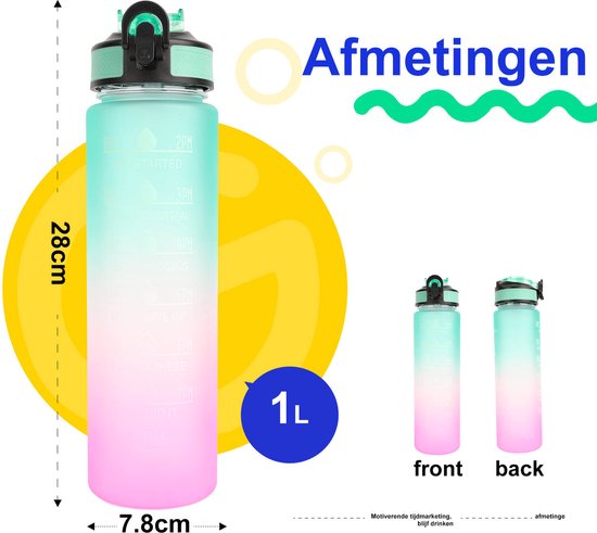 Motivatie waterfles met rietje - tijdmarkering | bol.com
