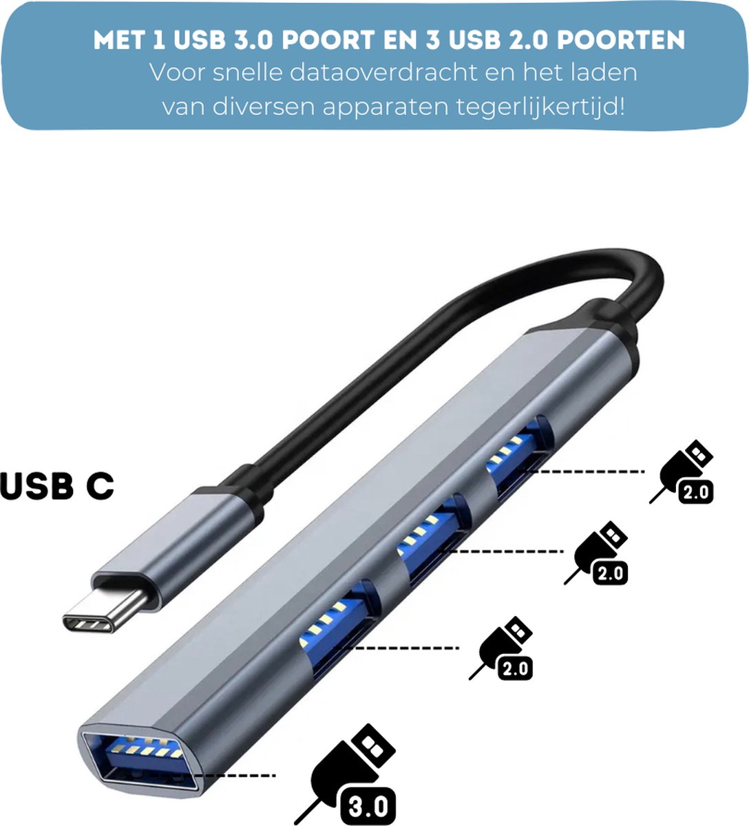 78Goods USB 3.0 Hub Deluxe - Aluminium - 4 Extra USB A Poorten - 1 ...