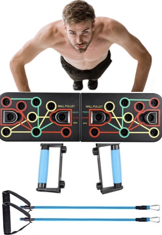 Push up bord- 14 in 1-Met trainingtubes-triceps- biceps- rug- borst ...
