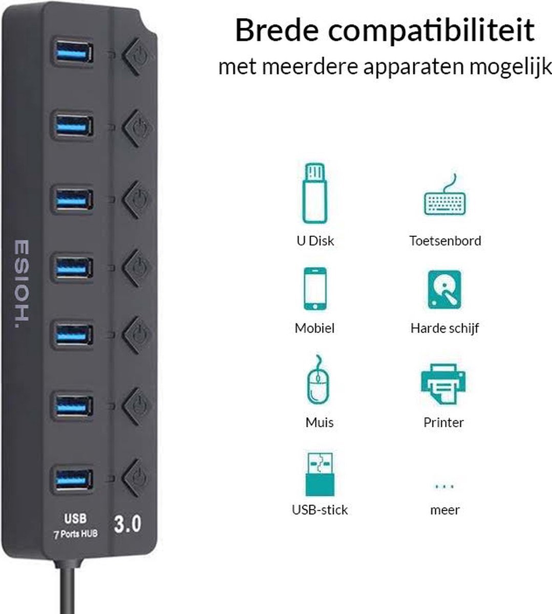 Esioh® USB Hub 3.0 met USB C Adapter – USB Snellader - USB C Hub 7 Poorten met Voeding... | bol.com