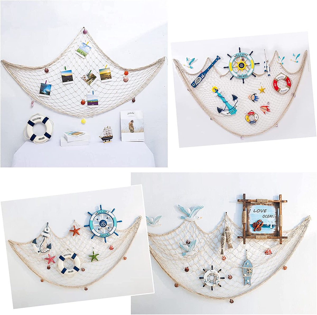 Visnet met schelpen, visnet decoratie met kleine schelpen, maritieme ...