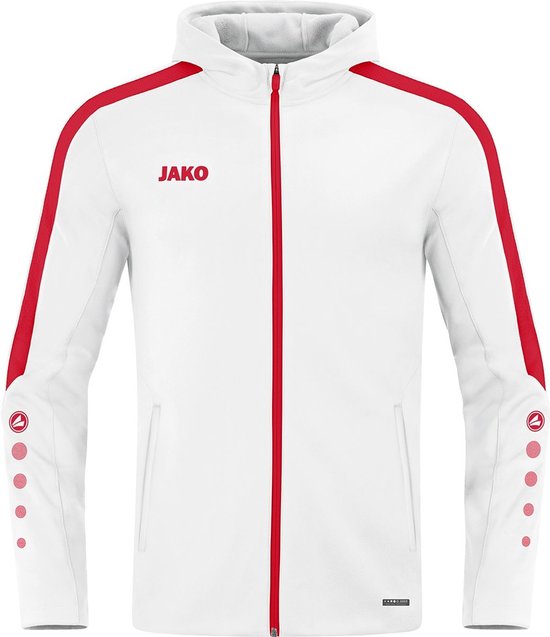 Jako Power Jas Met Kap Heren - Wit / Rood | Maat: L | bol.com