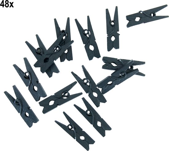 48x Mini Houten Knijpers Zwart | bol