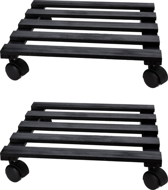 Pro Garden Plantentrolley - 2x - hout - zwart - vierkant - 28 x 28 cm ...