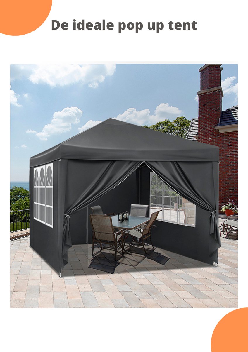 Paviljoen met zijpanelen - Easy up - Pop-up Tent met haringen, touw en ...