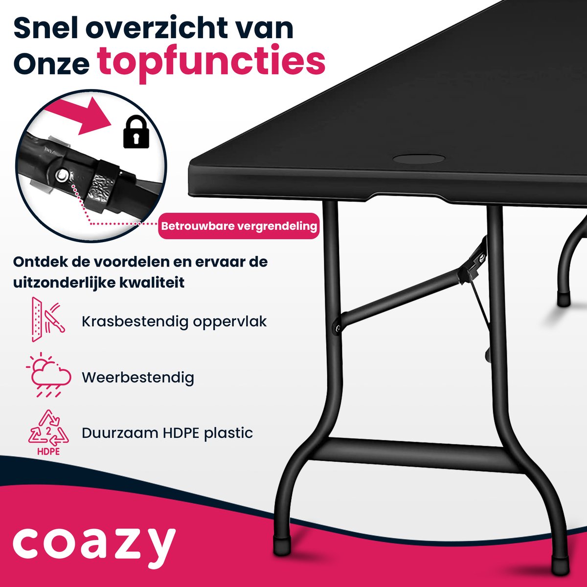 Coazy | Uitklapbare tafel Zwart - Campingtafel - Vouwtafel - Inklapbare ...