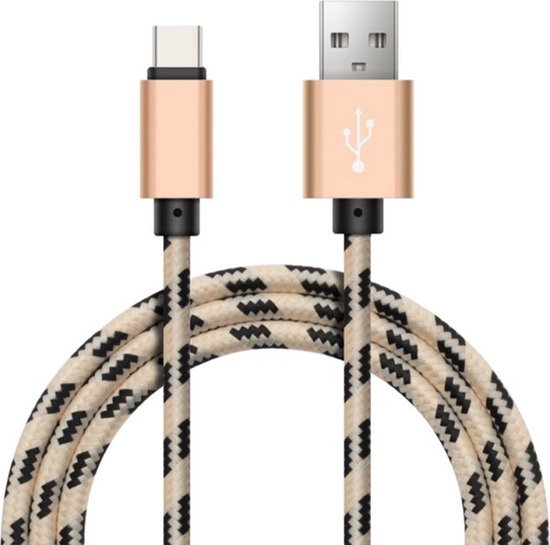 Nylon USB-C naar USB A kabel - 0,25m - USBC2 - Goud | bol.com