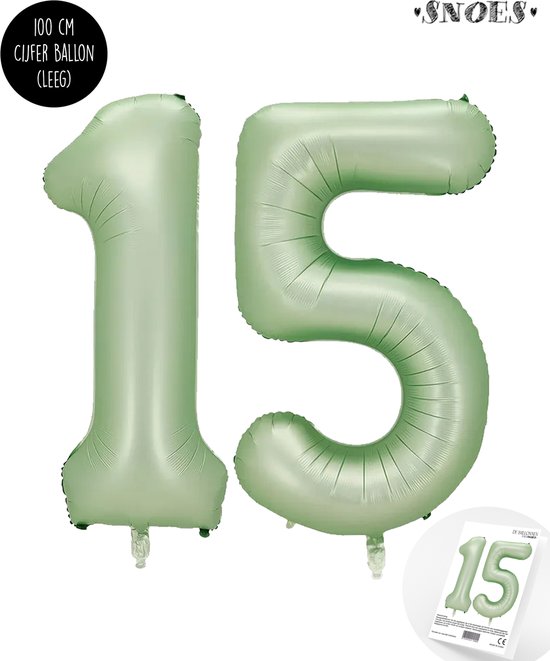 Cijfer Helium Folie Ballon XXL - 15 jaar cijfer - Olive - Groen ...