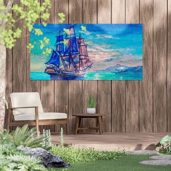 Gards Tuinposter Oude Piratenschip Zeilboot Getekend - 160x80 cm ...