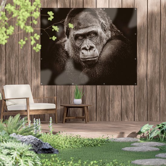 Gards Tuinposter Gorilla - Zwart Wit - 150x120 cm - Tuindoek - Tuindecoratie -... | bol