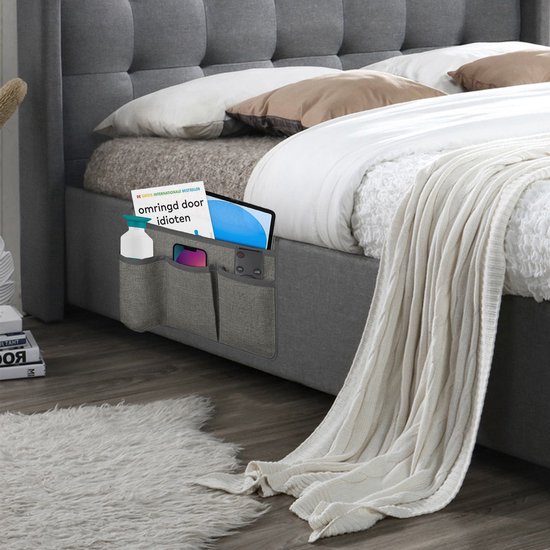 Divineness bedside pocket - verlengde flap - bed organizer - grijs | bol