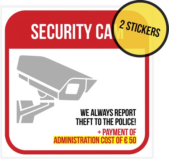 Stickers | Pictogram | 2 stuks | "Security! We always report theft to ...