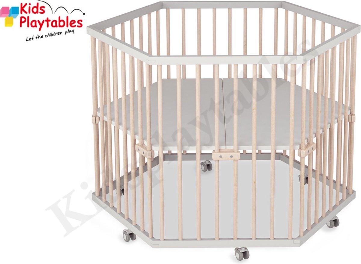 SÄMANN® Baby Box Zeshoekig Wit-Naturel met In hoogte Verstelbare Bodem ...