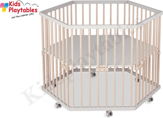 SÄMANN® Baby Box Zeshoekig Wit-Naturel met In hoogte Verstelbare Bodem ...