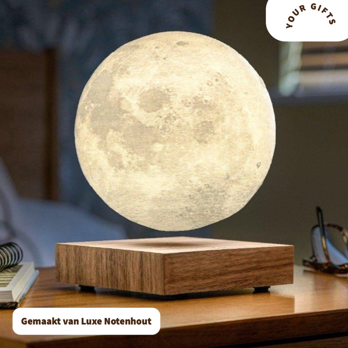 Zwevende maanlamp - notenhout - smart moonlight - magnetische maanlamp ...