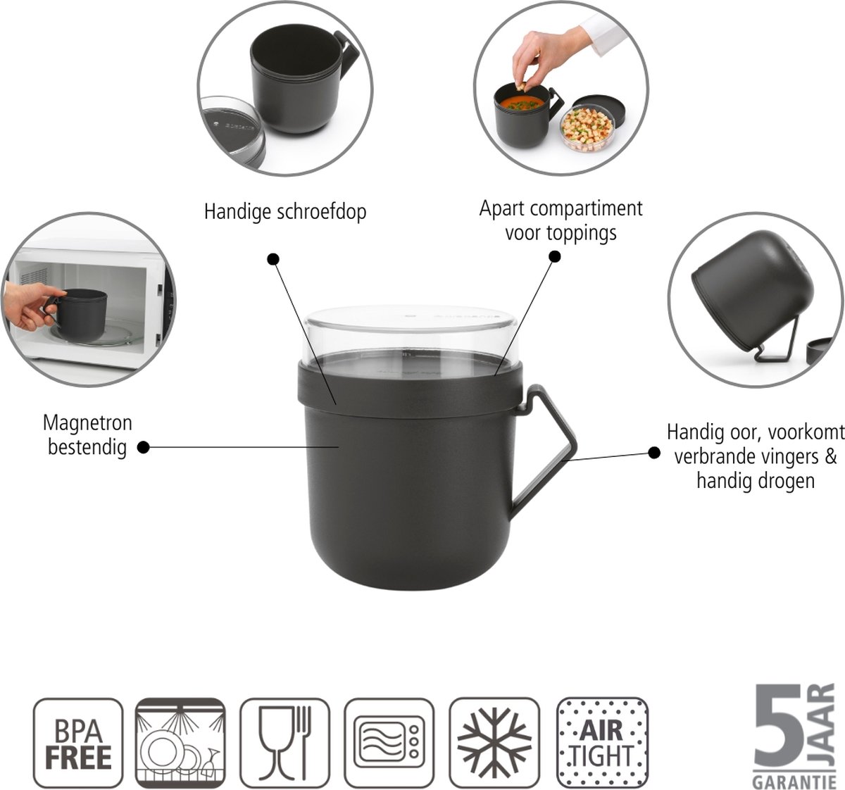 Brabantia Make & Take Soepbeker to go - 0,6 l - Kunststof - Dark Grey ...