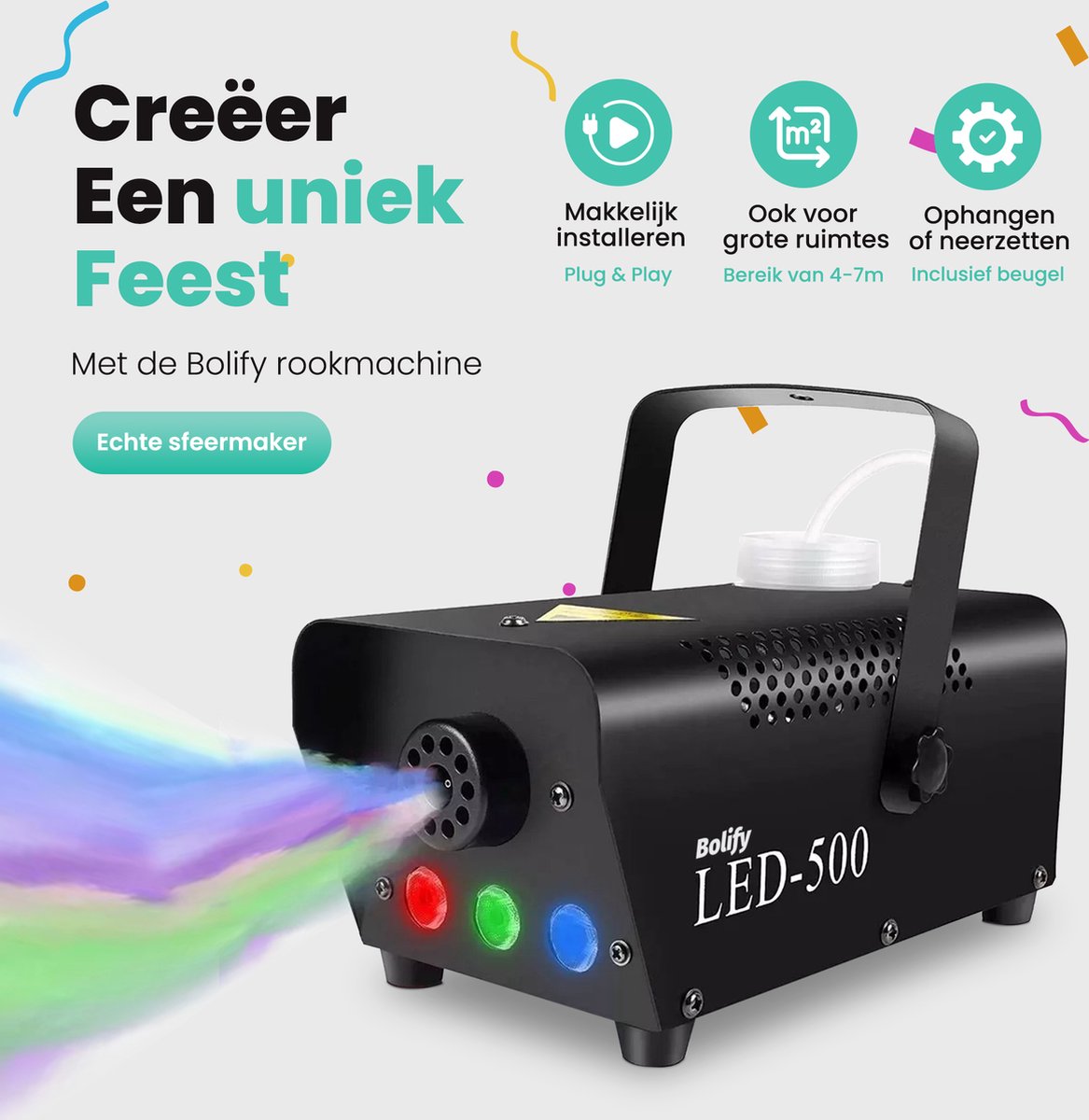 Bolify - Rookmachine met Led lichten en Draadloze afstandsbediening ...