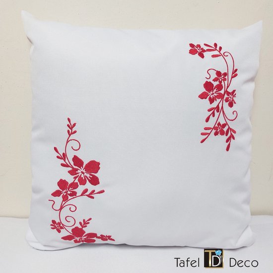 Sierkussen Tafel-Deco 45x45 cm wit geborduurd met rode bloemen | bol.com