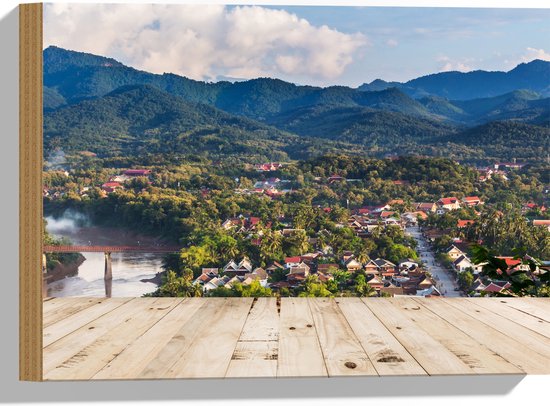 Hout - Uitzicht over Dorpje aan de Rand van Berg in Laos - 40x30 cm - 9 ...