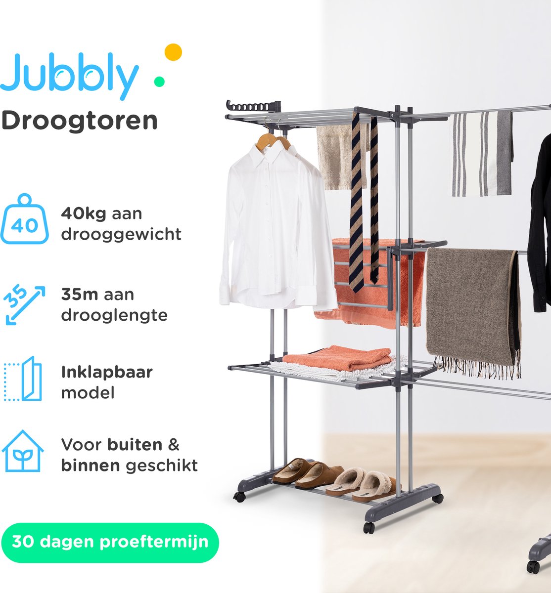 Jubbly® – Uitschuifbare Droogtoren – Inklapbaar Wasrek – Uitgerust met ...