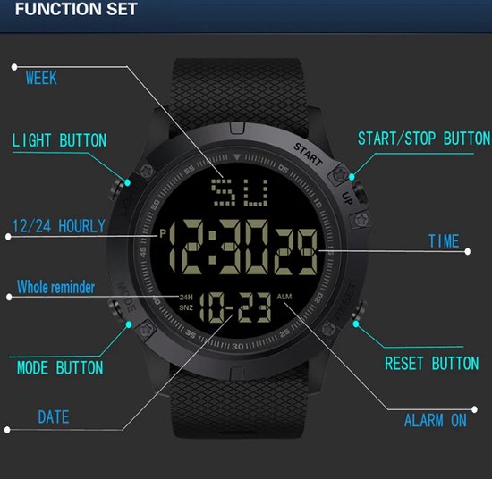 Sporthorloge - heren - dames - stopwatch - waterproof - datum - alarm ...
