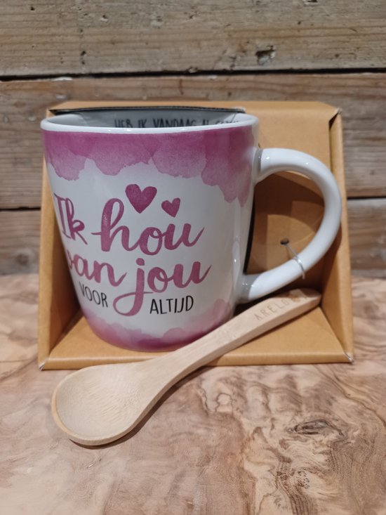 Ik hou van jou mok merk Miko,Bamboe maatlepel merk Arelo | bol.com