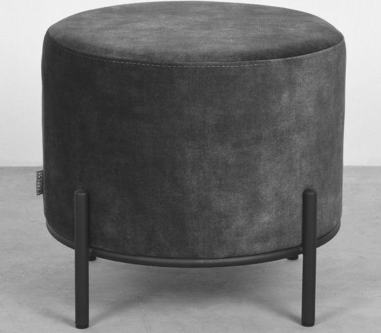 LABEL51 Troy Poef - Grijs - Velours - L | bol