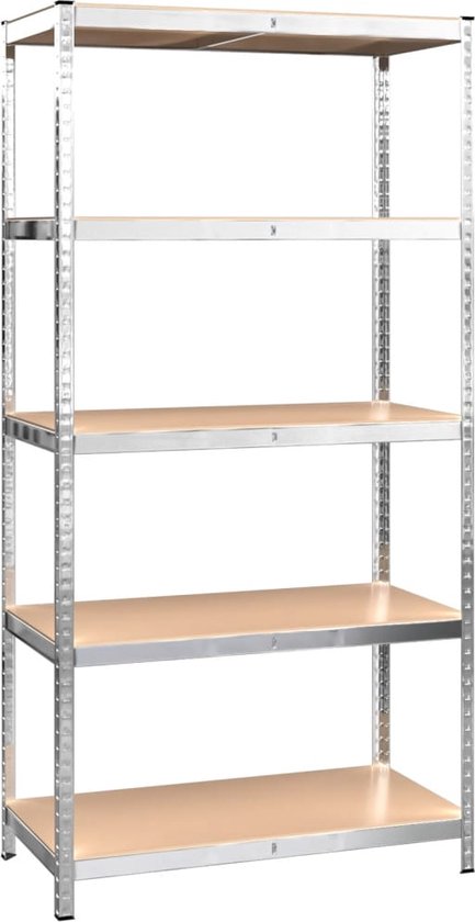 vidaXL Opbergrekken 5-laags 5 st staal en bewerkt hout zilverkleurig ...