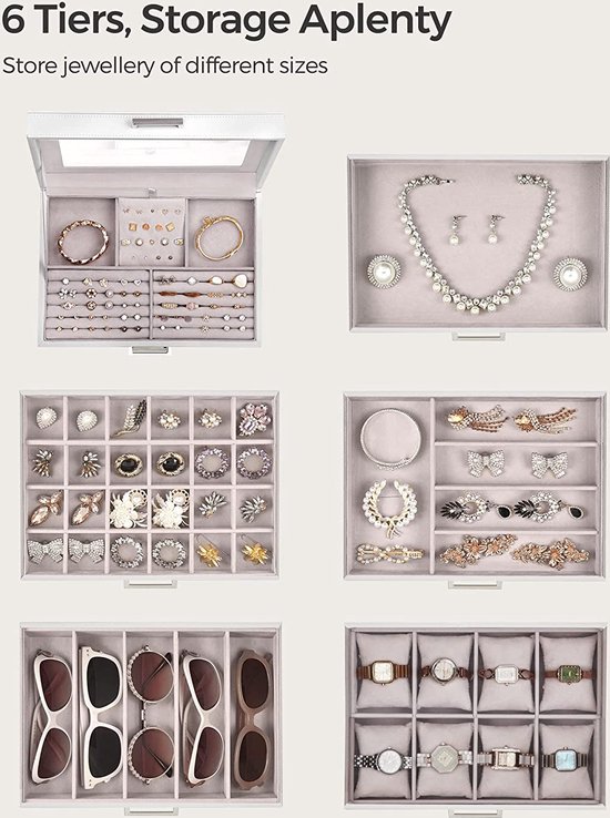 A.T. Shop Sieradendoos, Sieraden Organizer, Grote Sieradenkoffer, met 6 ...