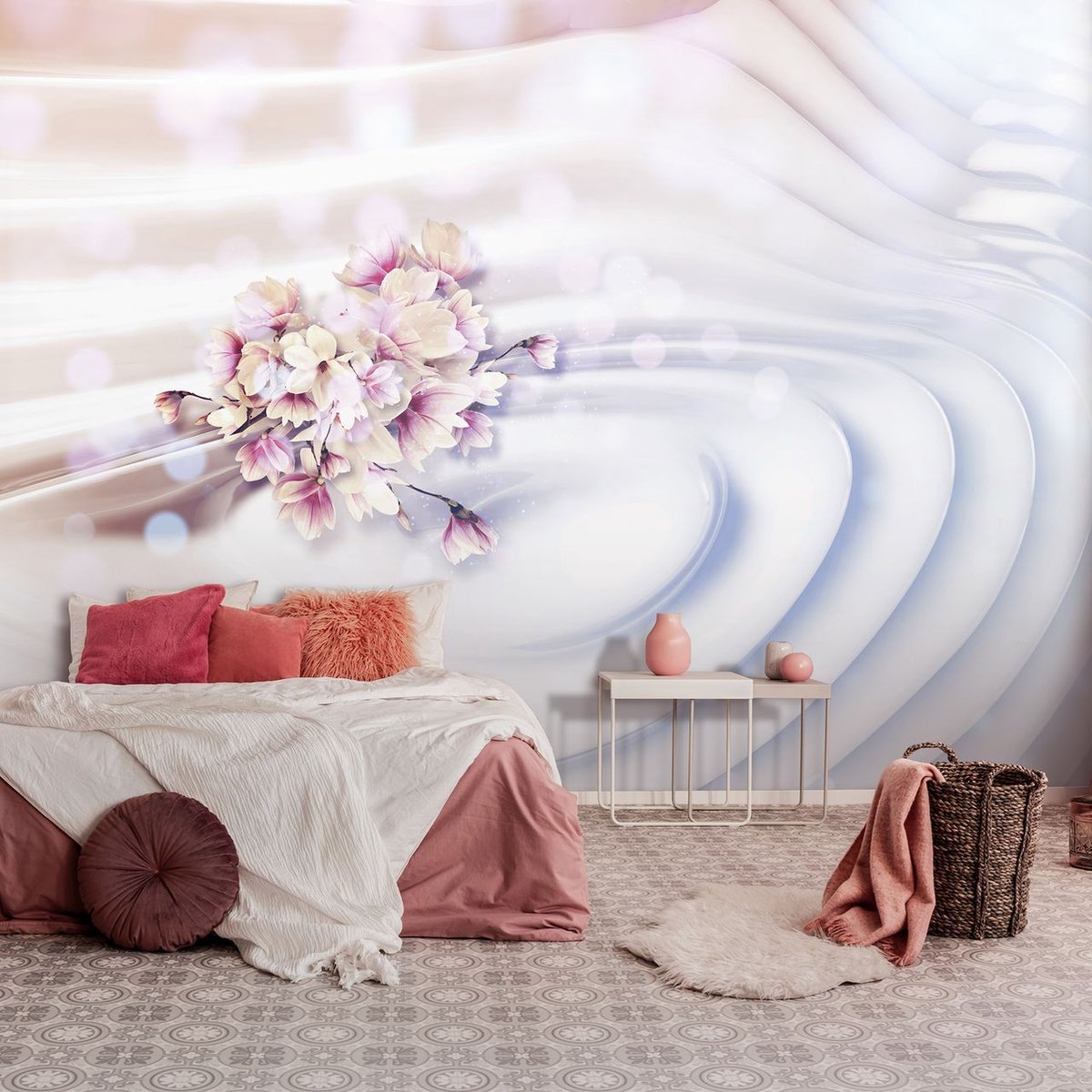 Fotobehang - Vlies Behang - Bloemen en Golven - Kunst - 254 x 184 cm | bol.com