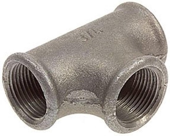 Nefit Ind Nr130 T stuk 90° met 3 x binnendraad 1 1/2 x1/2 x1 1/2 zwart | bol