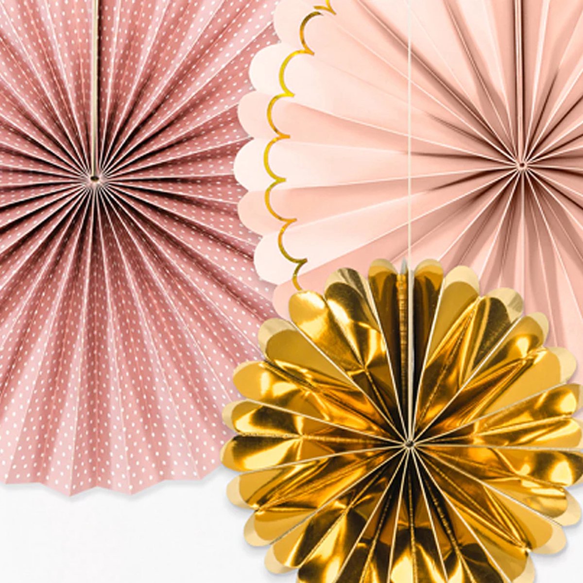 6 papieren rozetten oud roze met goud folie - rozet - roze - goud ...