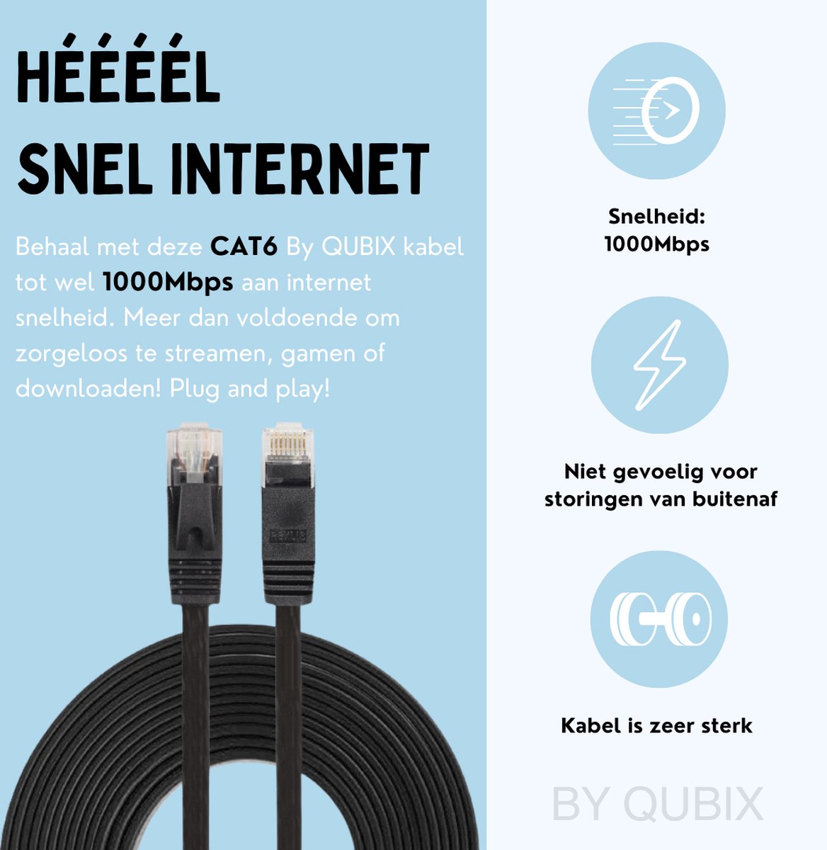 By Qubix internetkabel - 7.6 meter - CAT6 - Ultra dunne Flat Ethernet ...