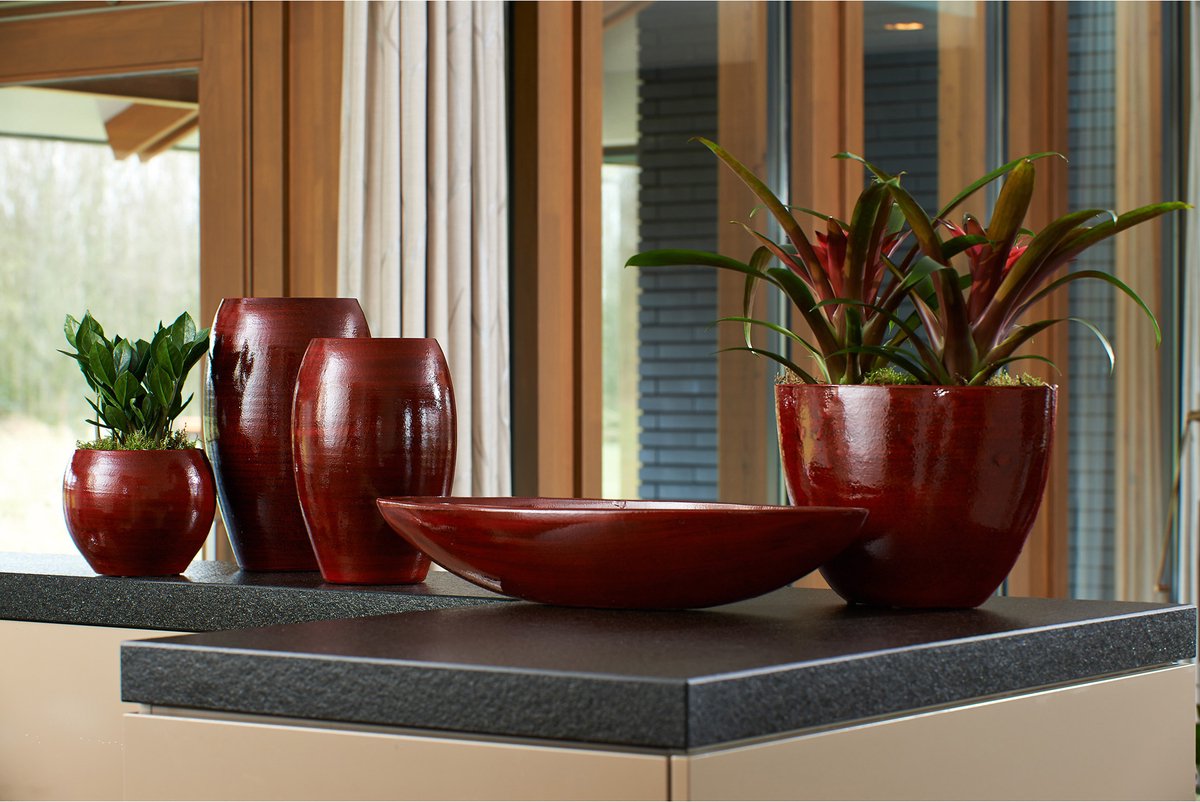 Plantenpot/bloempot in een strakke Modern design look wijnrood Dia 33 ...