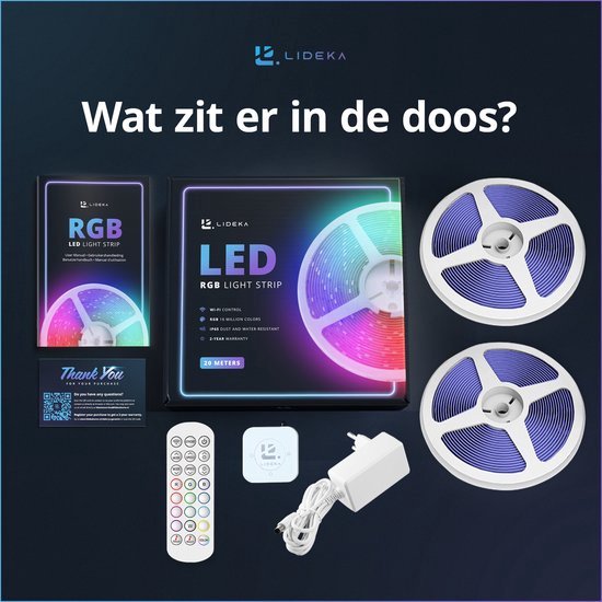 Lideka - LED Strip - 20 meter (2x10) - RGB verlichting - Dimbaar - Met... | bol