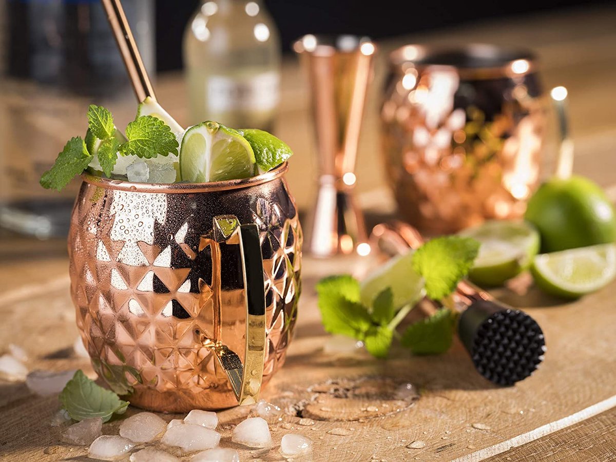 2 Moscow Mule mokken, 500 ml, hoogwaardige roestvrijstalen beker met ananas structuur,... | bol.com