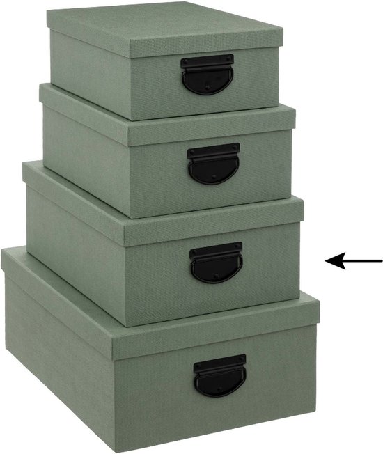 5Five Opbergdoos/box - 4x - groen - L35 x B26 x H14 cm - Stevig karton ...