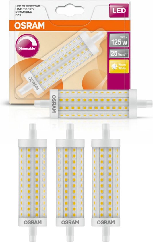 Osram LED R7S Staaflamp 118 mm - Dimbaar warm wit licht - 15W vervangt 125W - 3PACK | bol