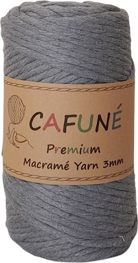 Cafuné Macrame Garen-Grijs-3mm-70 meter-Single Twist-Uitkambaar ...