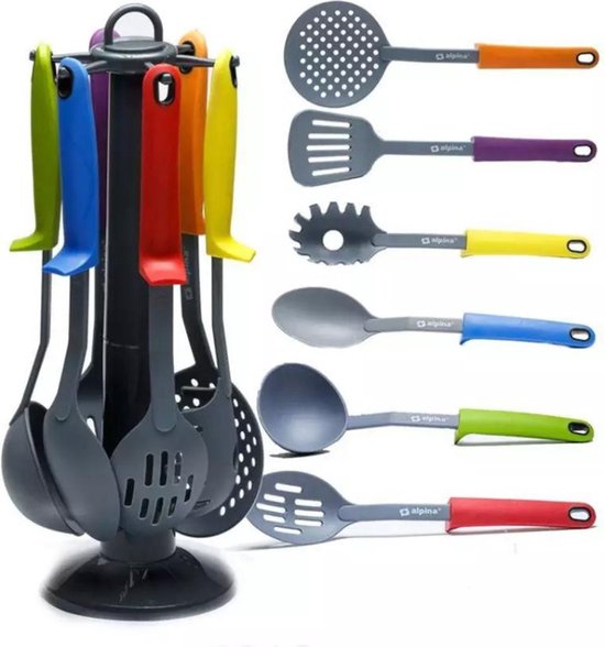 Alpina Keukengerei - Kookgerei Set op Houder - 7-delig - keukengerei ...