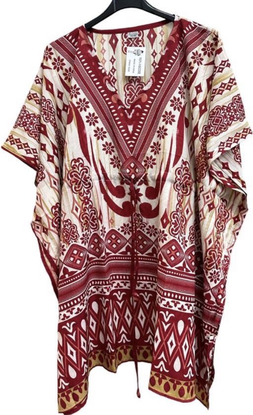 Dames kaftan/tuniek 157 Onesize 38-50 beige/rood/roze | bol
