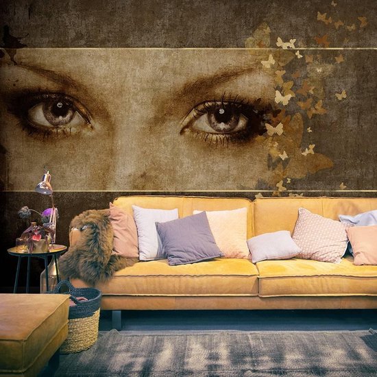 400cm X 309cm - Fotobehang - Vrouw en vlinders , beige bruin | bol.com