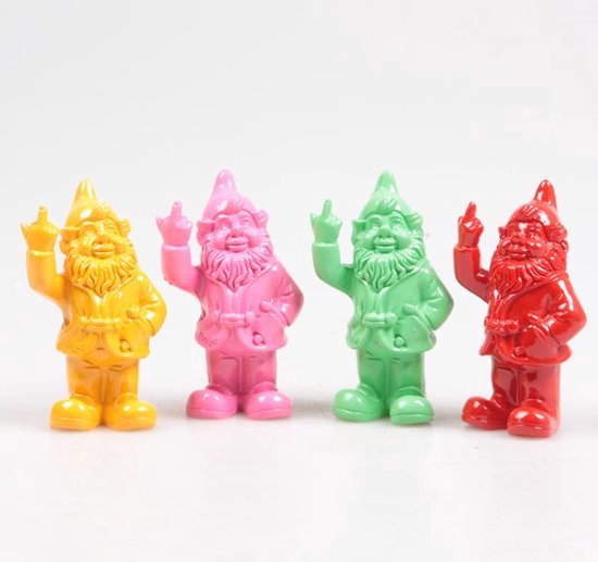 Set van 4 beeldjes - gekleurde kabouters f*ck you middelvinger - rood ...