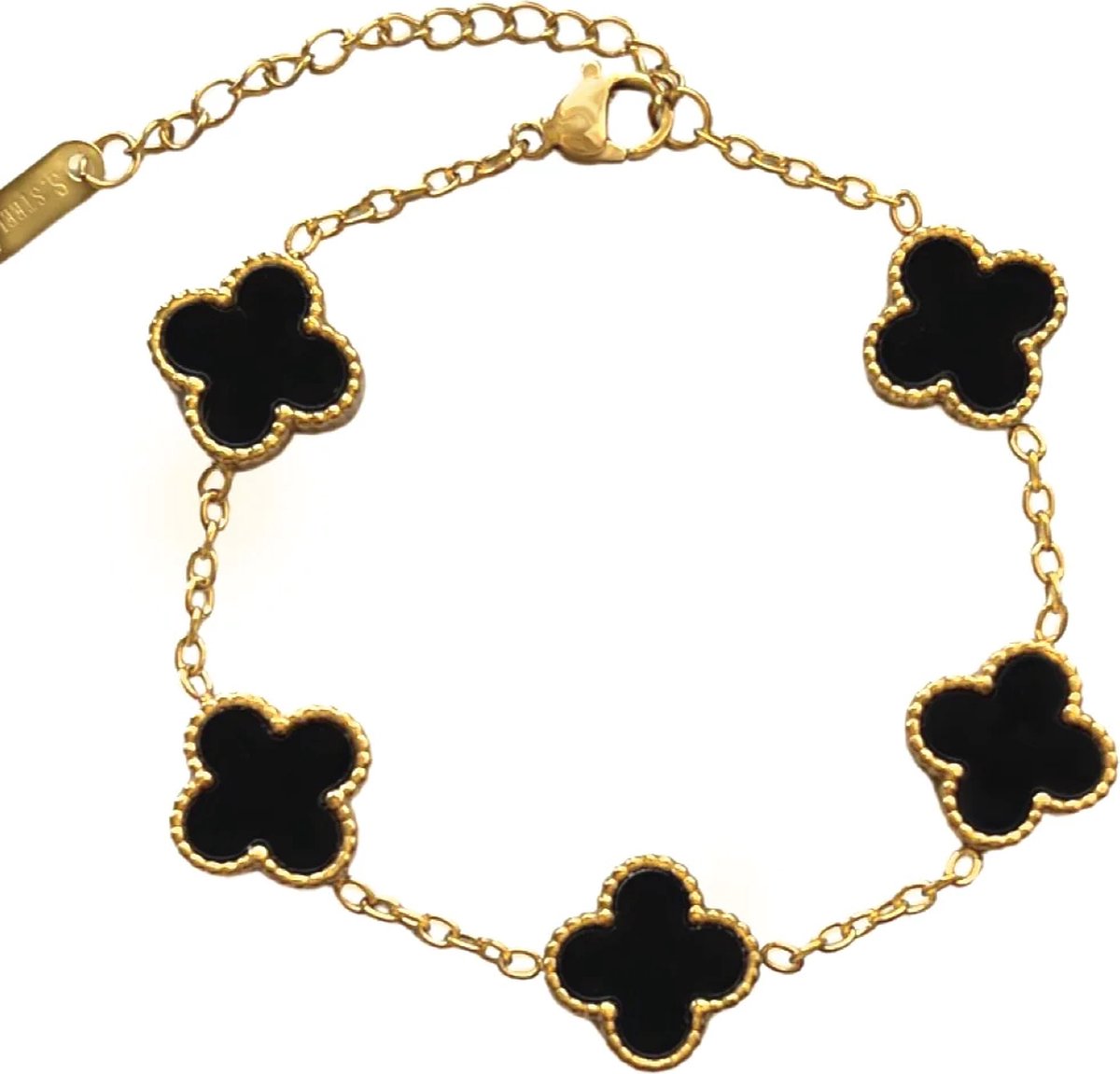 EHHbeauty - Luxe armband - Goudkleurige klaver armband -Zwarte klaver 5 ...
